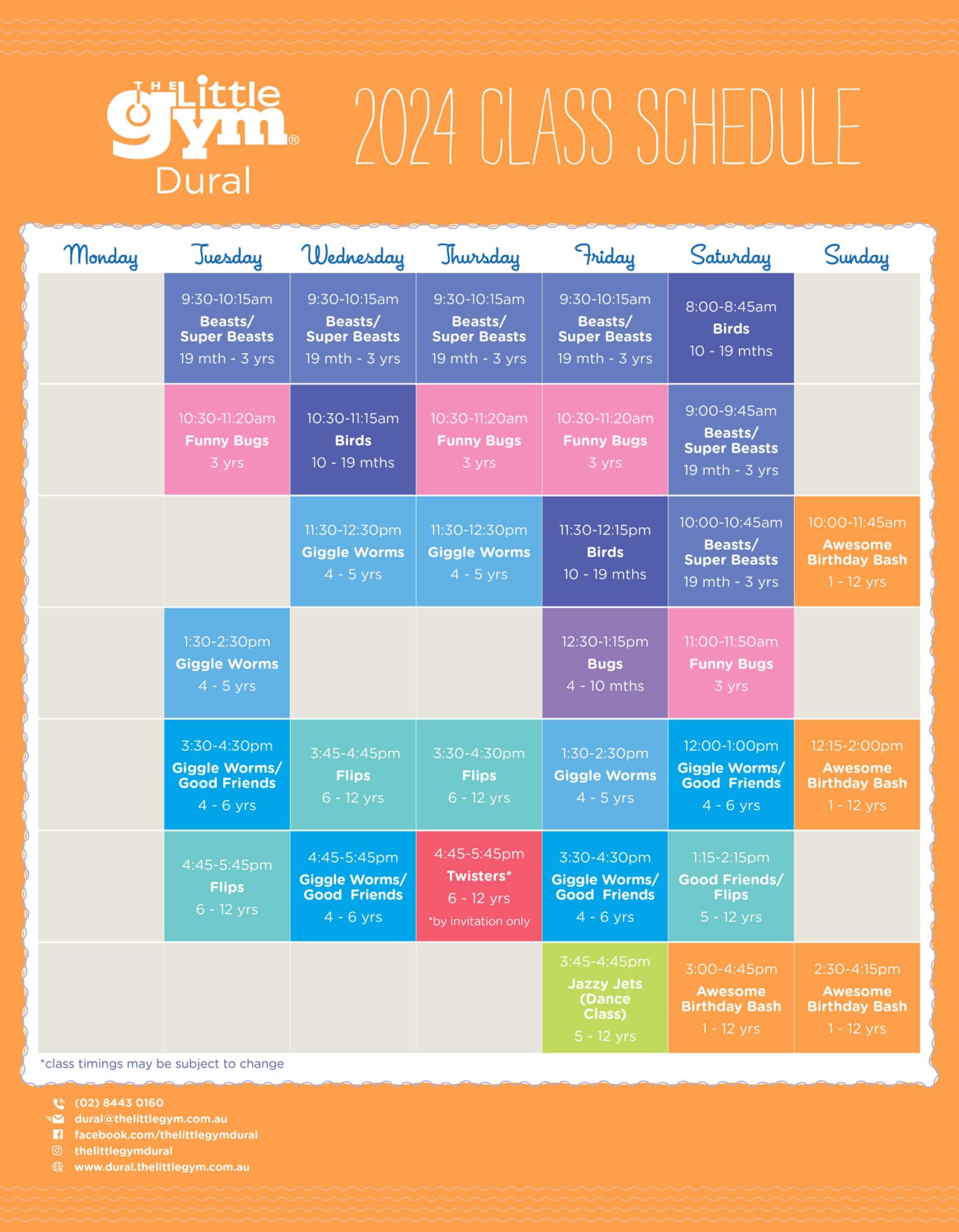 Class Schedule | Dural | The Little Gym Australia